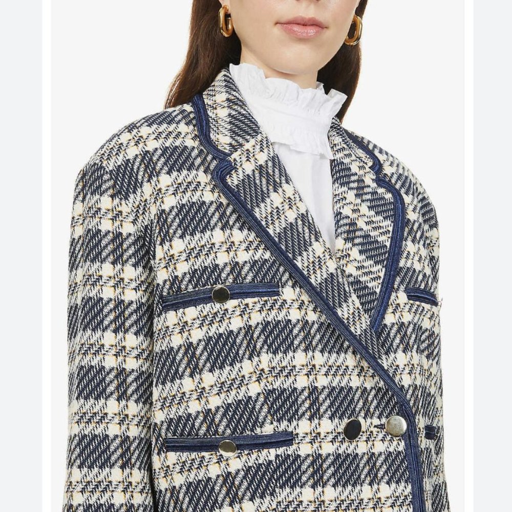 Sandro Blue/Yellow Tweed Cropped Jacket - Gem